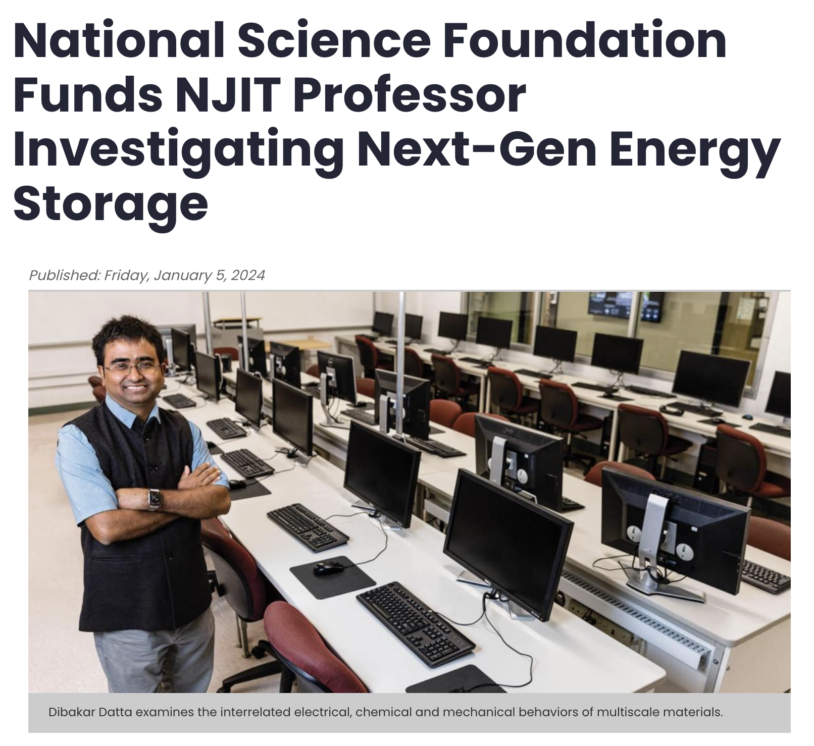 Media Coverage : NSF Funding to Investigate Next-Gen Energy Storage | Dibakar Datta Laboratory ...